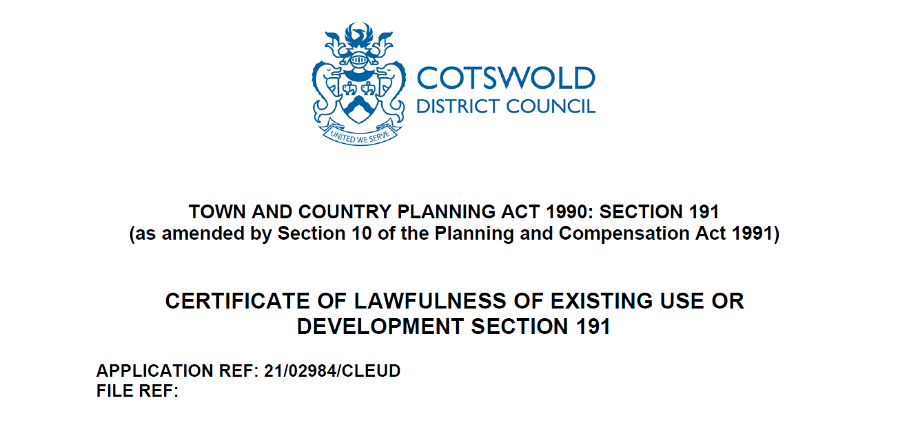 CLEUD Certificate Issued for Dwelling in Cotswold District - Impact ...